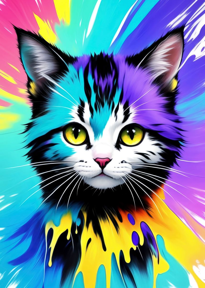 'Colorful Splash Cat Paint' Poster by Juka Arts | Displate
