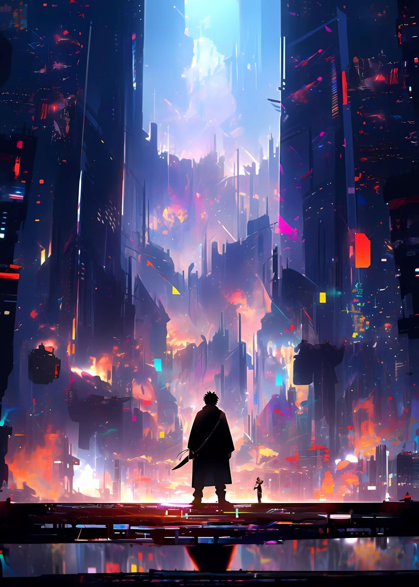 'Cyberpunk Anime City' Poster, picture, metal print, paint by Kn1pz ...