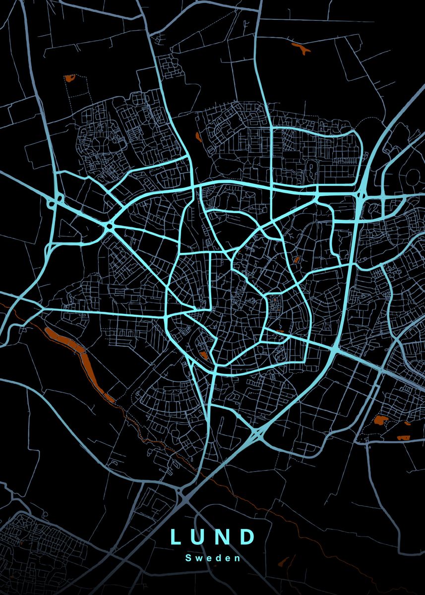 'Lund Map' Poster, picture, metal print, paint by Deeo | Displate