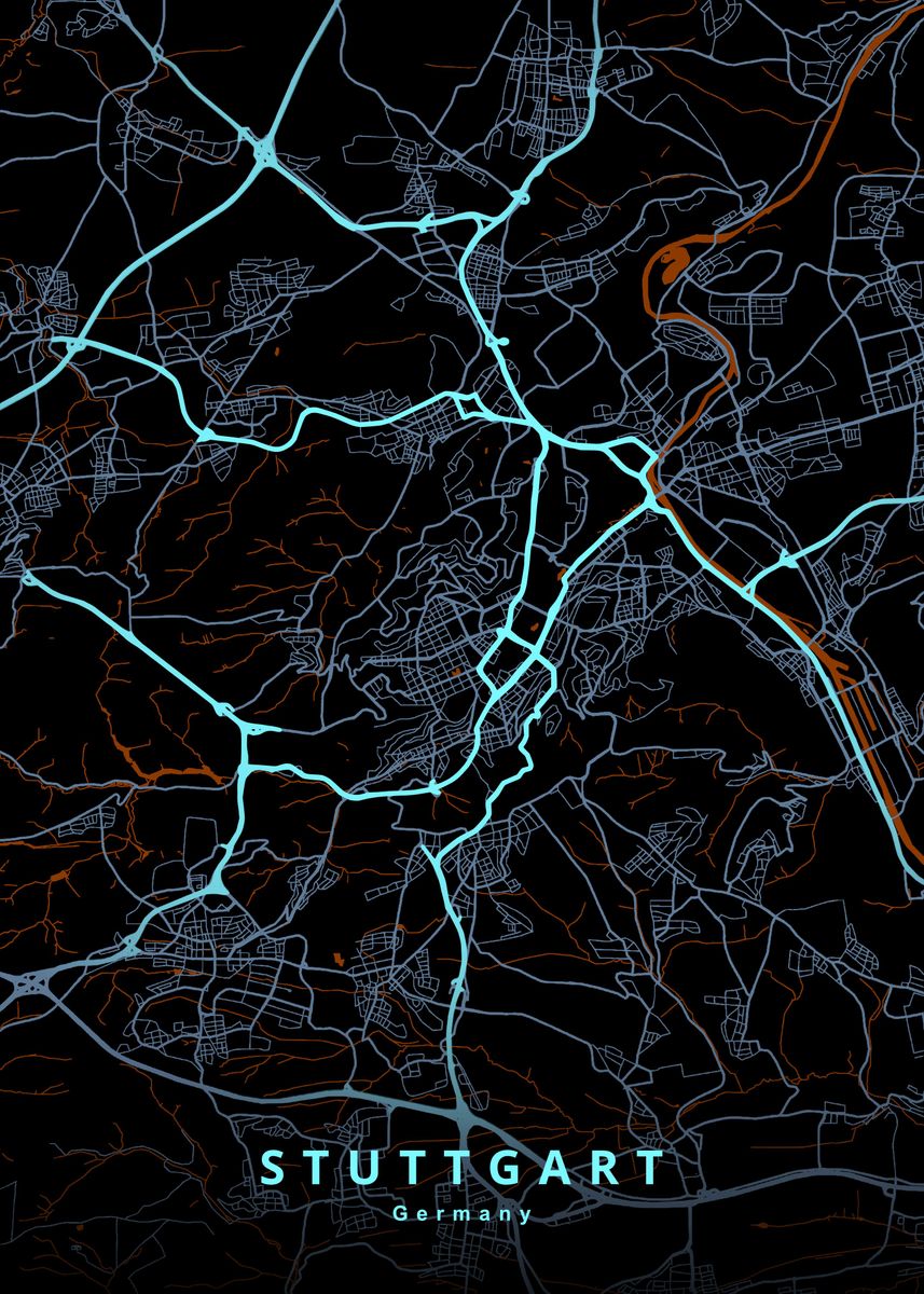 'Stuttgart Map' Poster, picture, metal print, paint by Deeo | Displate