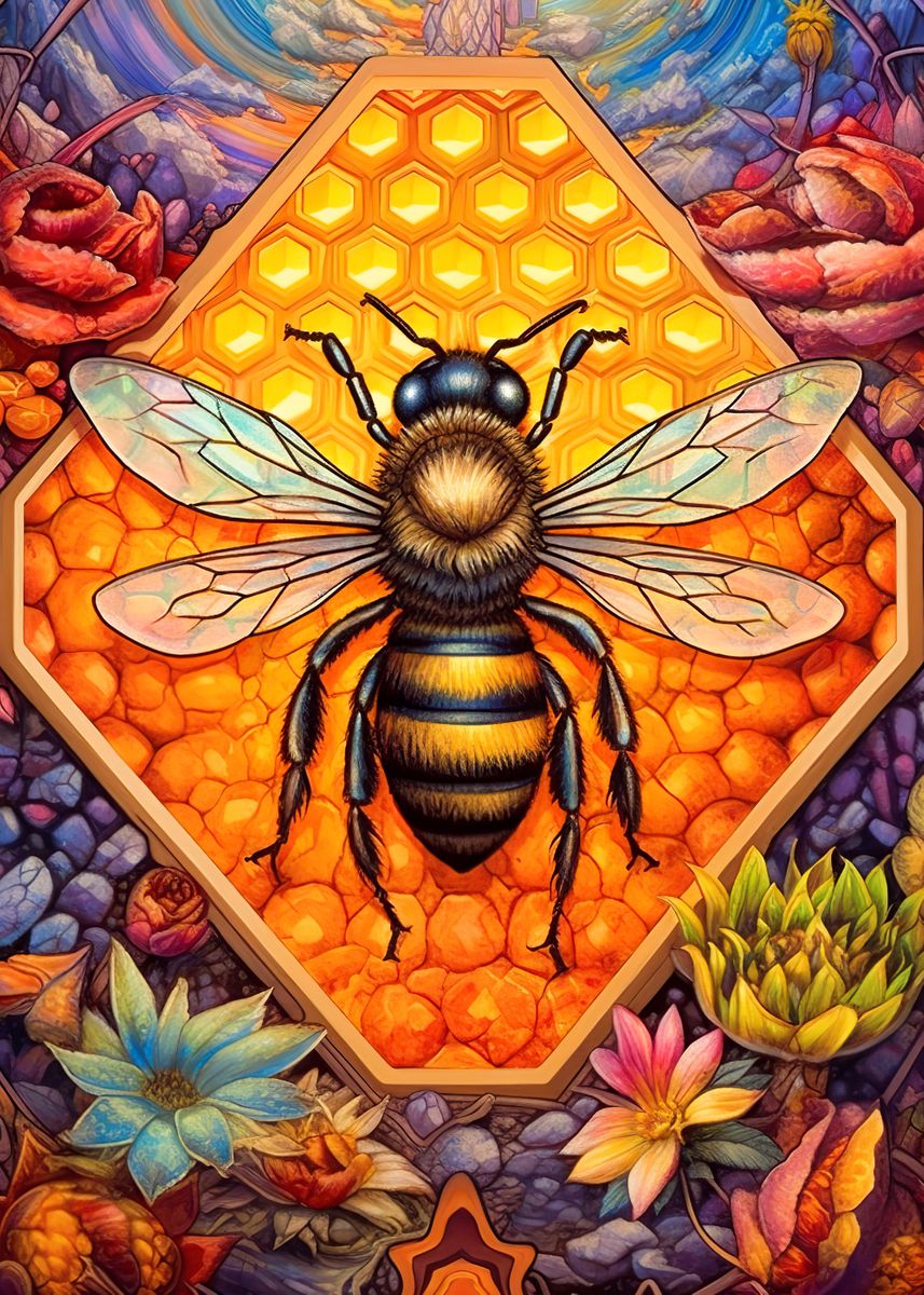 'Psychedelic bee' Poster, picture, metal print, paint by Siobhan Lamb ...