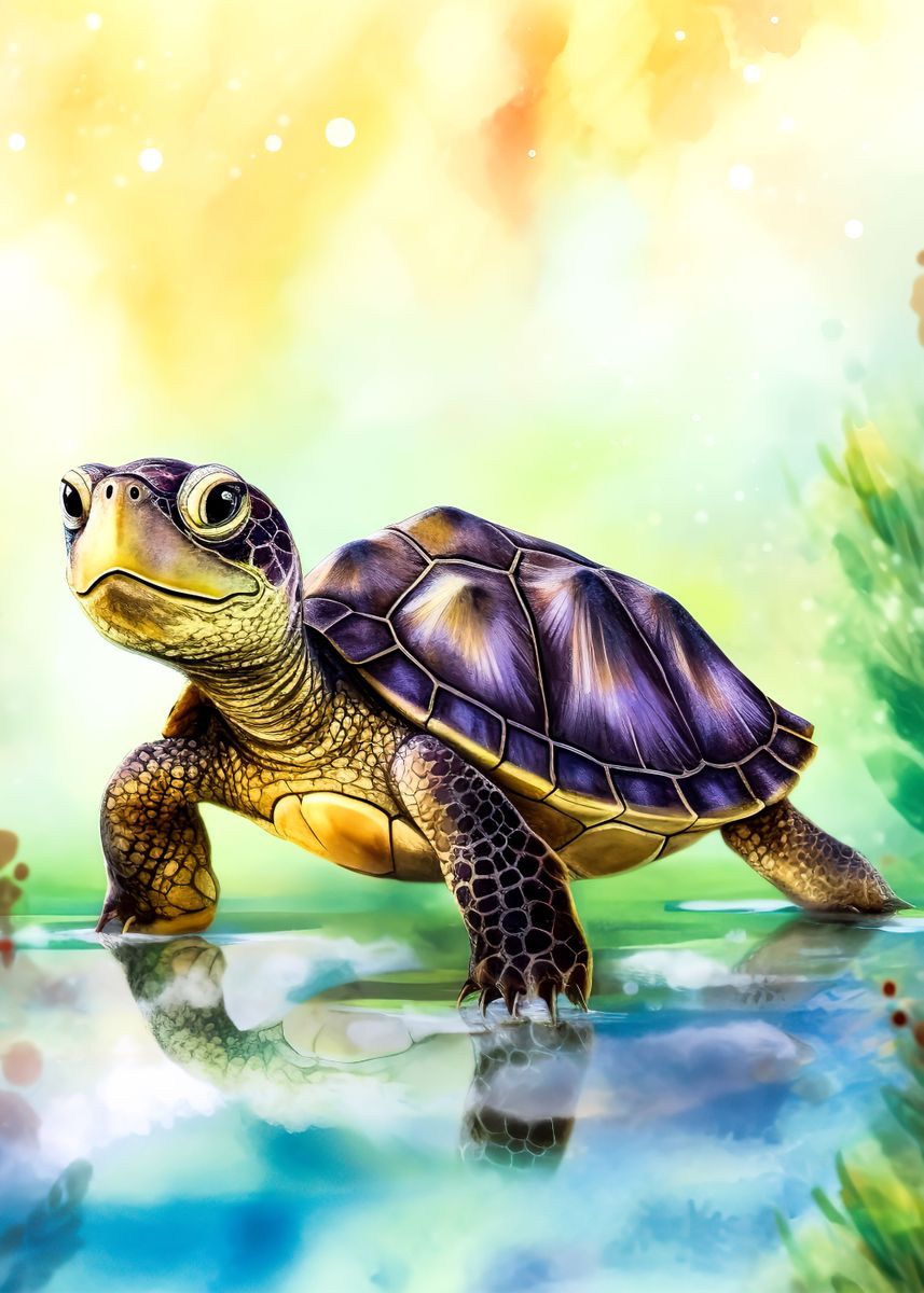'baby turtle' Poster, picture, metal print, paint by Rida Santos | Displate