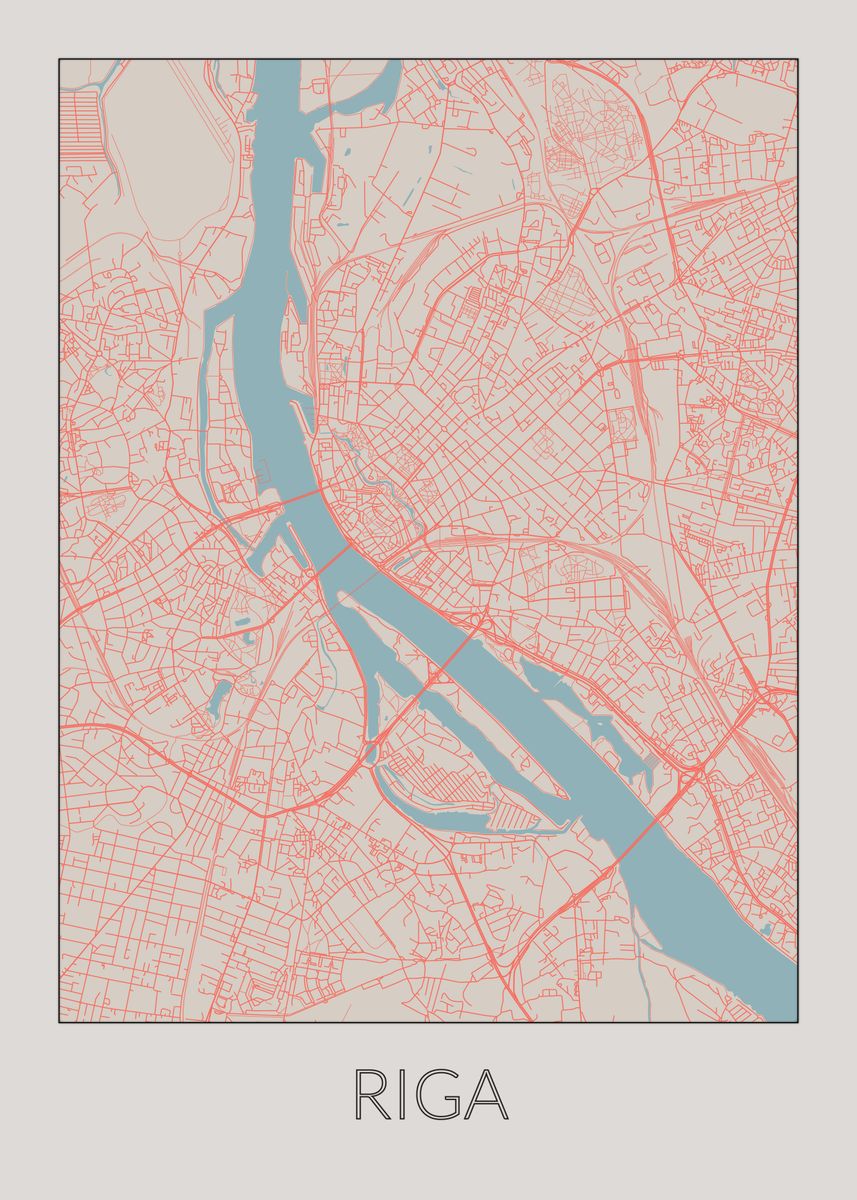 'Riga Vintage Retro Map' Poster, picture, metal print, paint by ...