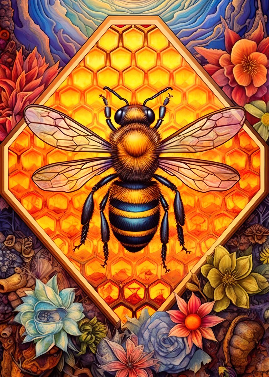 'Psychedelic bee' Poster, picture, metal print, paint by Siobhan Lamb ...