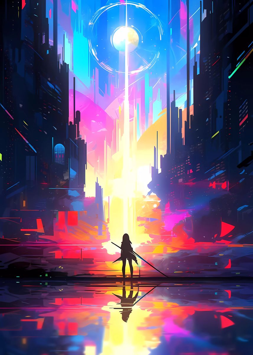 'Cyberpunk Anime City' Poster, picture, metal print, paint by Kn1pz ...