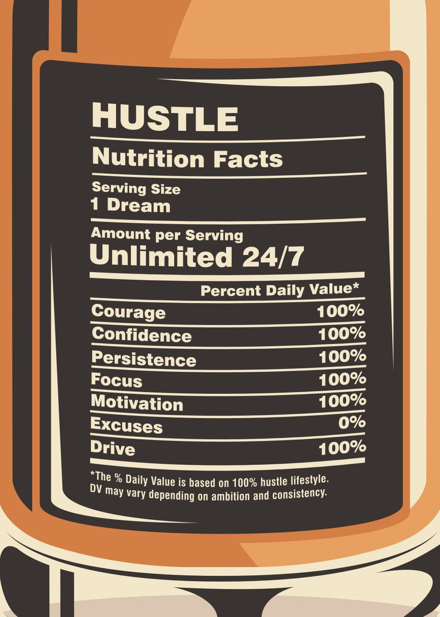'Hustle Nutrition Facts' Poster, picture, metal print, paint by ...