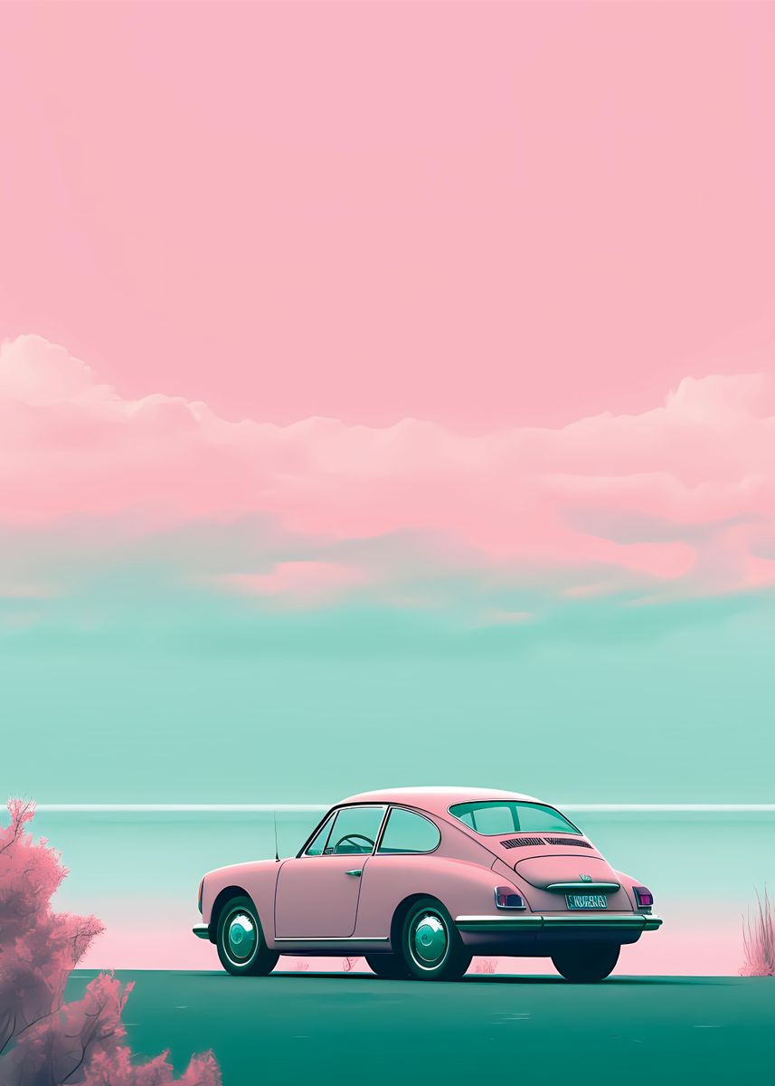 'Minimalist Pink Theme Car' Poster, picture, metal print, paint by Mark ...