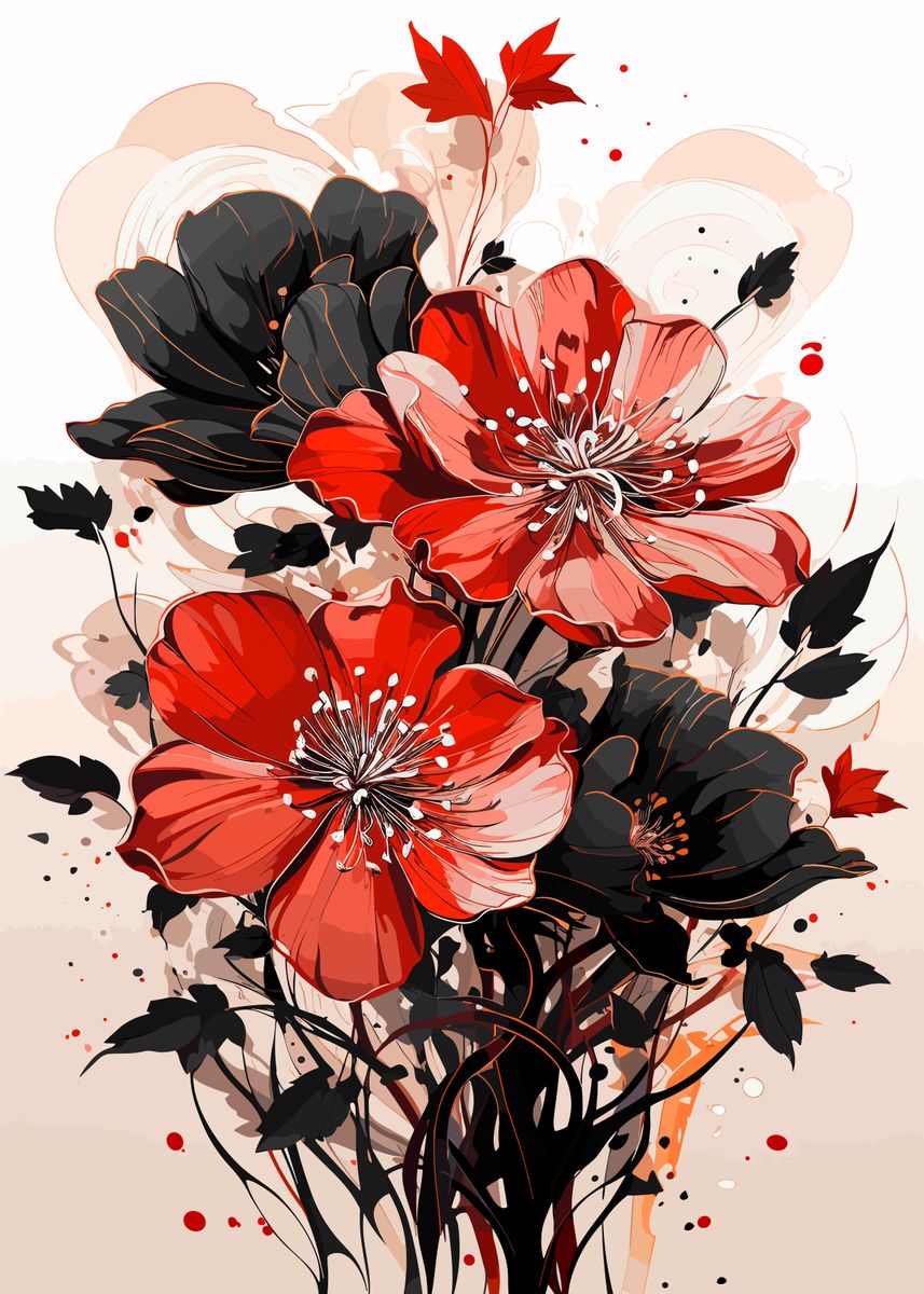 'Red Flowers 4' Poster by the Moooh | Displate