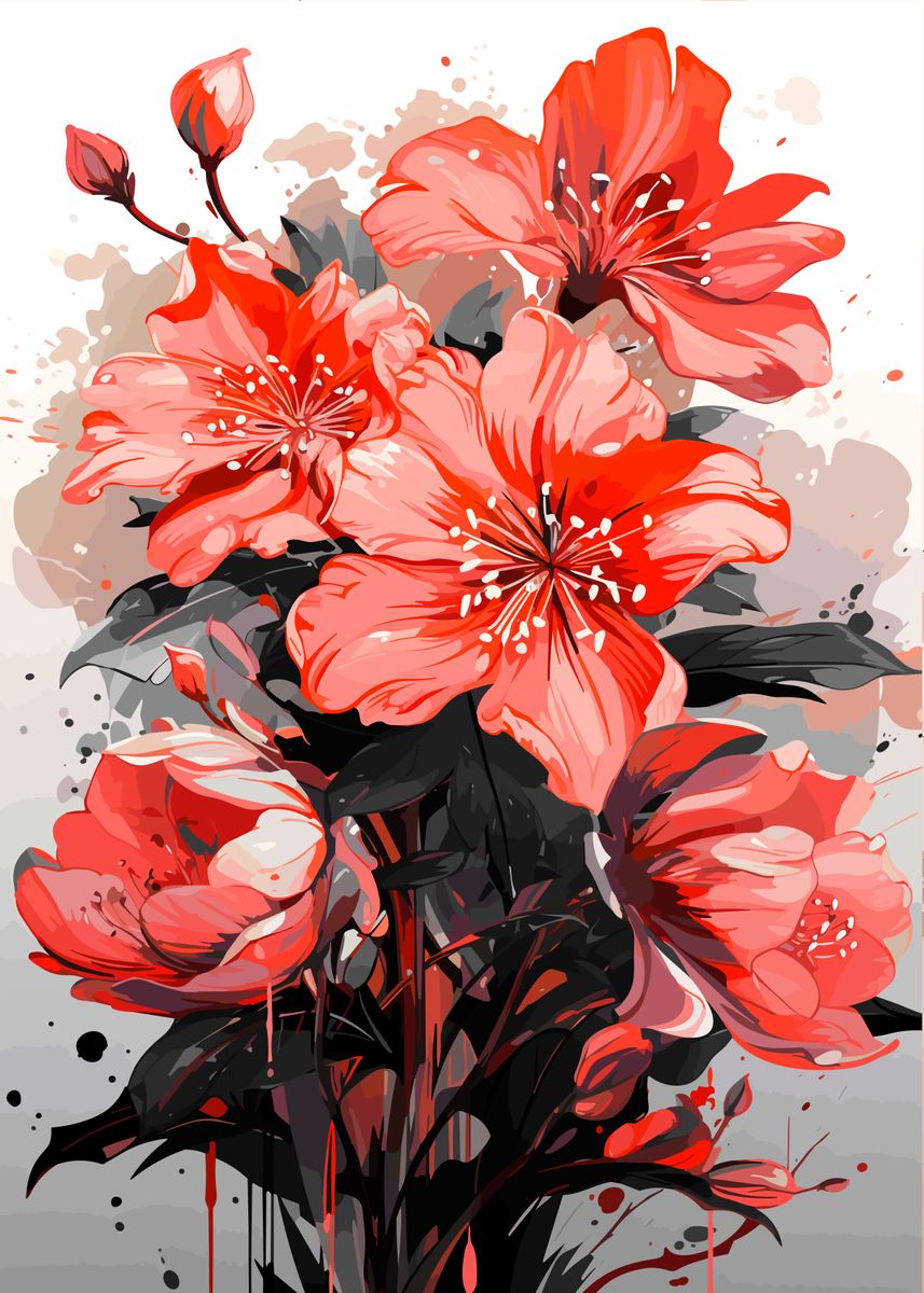 'Red Flowers 6' Poster, picture, metal print, paint by the Moooh | Displate