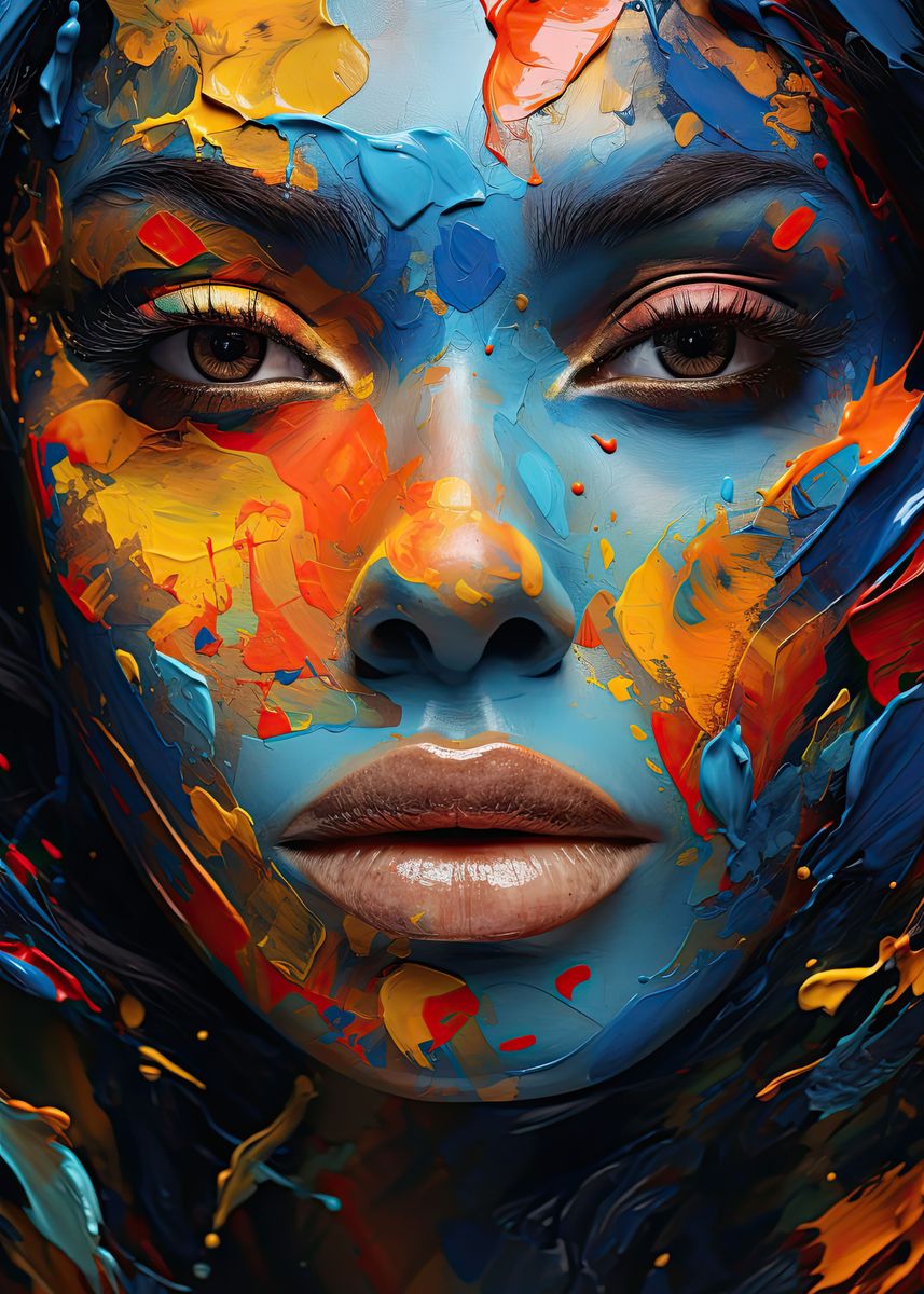 'colorful woman portrait' Poster, picture, metal print, paint by Jerhus | Displate