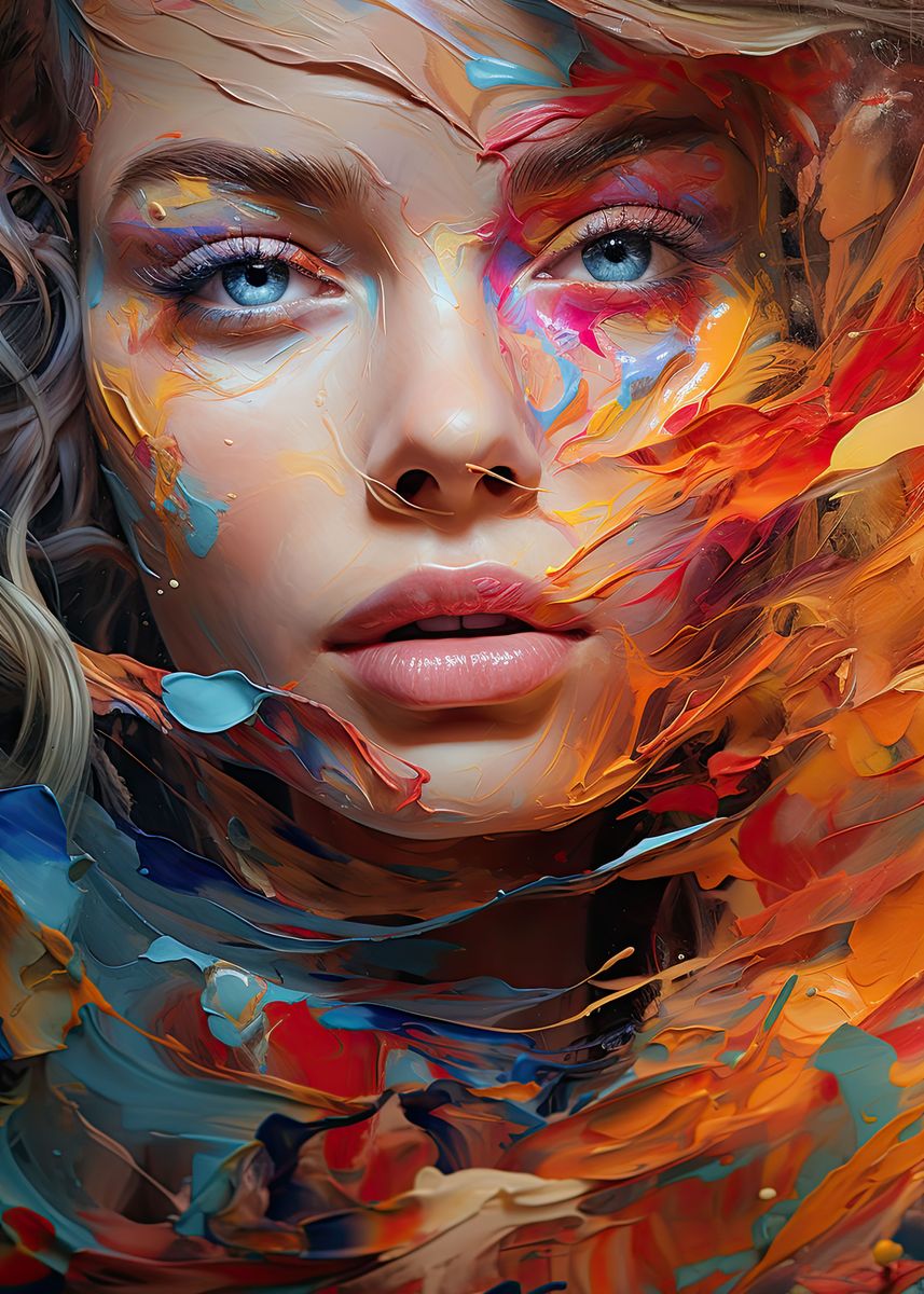 'colorful woman portrait' Poster, picture, metal print, paint by Jerhus | Displate