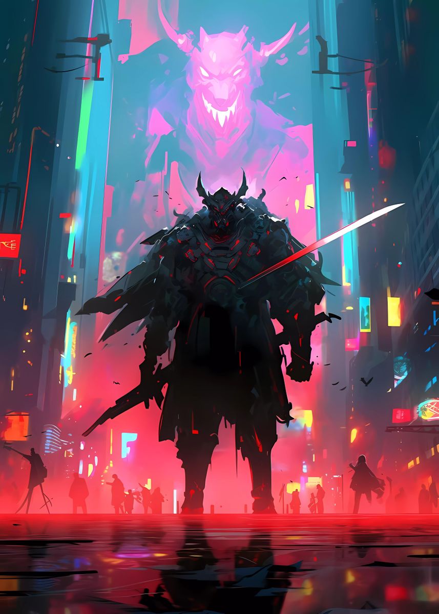 'Cyberpunk Anime City' Poster, picture, metal print, paint by Kn1pz ...