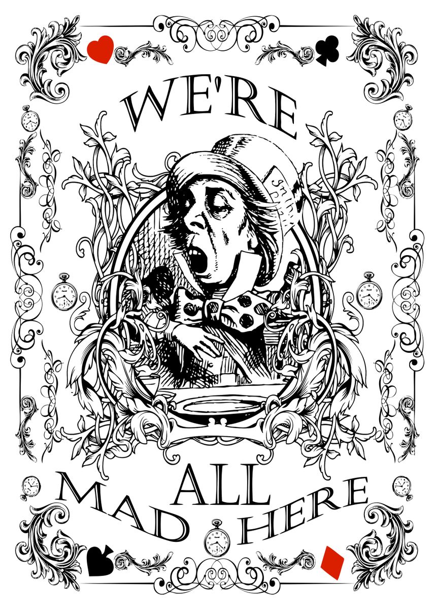 'Mad Hatter Mad Here' Poster, picture, metal print, paint by Ludo Enko ...
