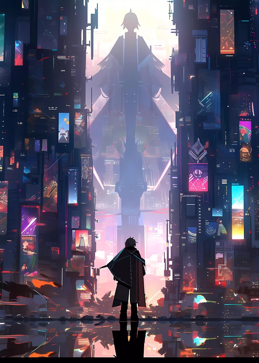 'Cyberpunk Anime City' Poster, picture, metal print, paint by Kn1pz ...