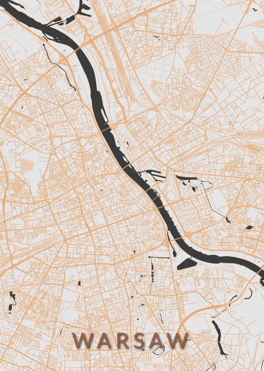 'Warsaw City Map' Poster, picture, metal print, paint by dkDesign ...