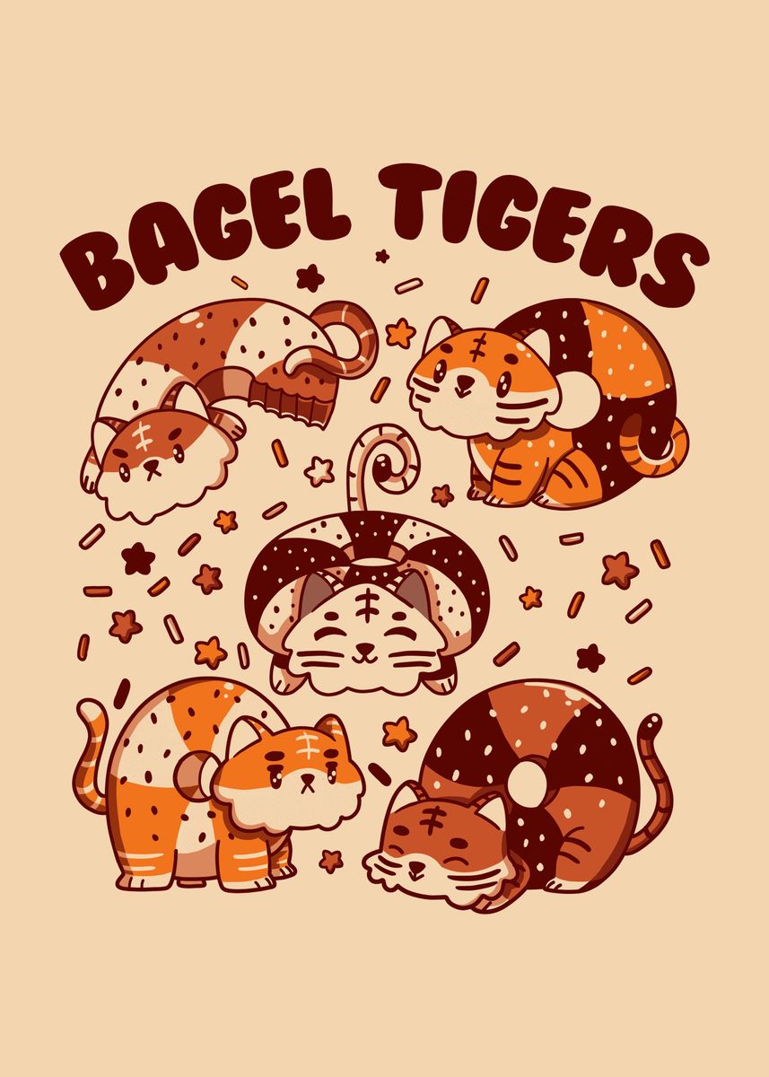 'Bagel Tigers Breakfast' Poster, picture, metal print, paint by Tobias ...