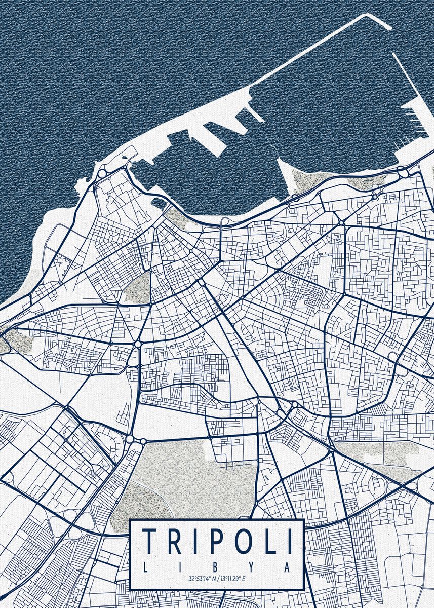 'Tripoli City Map Coastal' Poster, picture, metal print, paint by deMAP ...