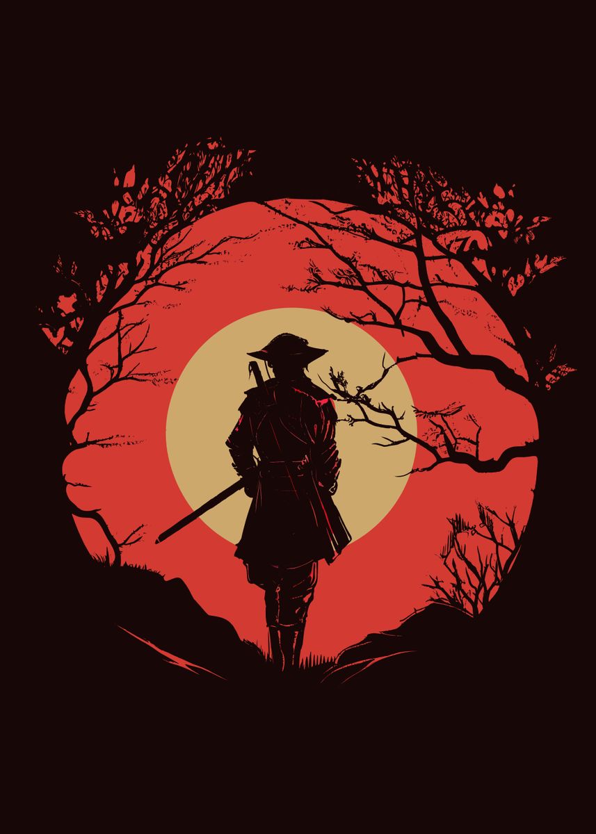 'Red sunset Samurai' Poster, picture, metal print, paint by MCAshe Art ...