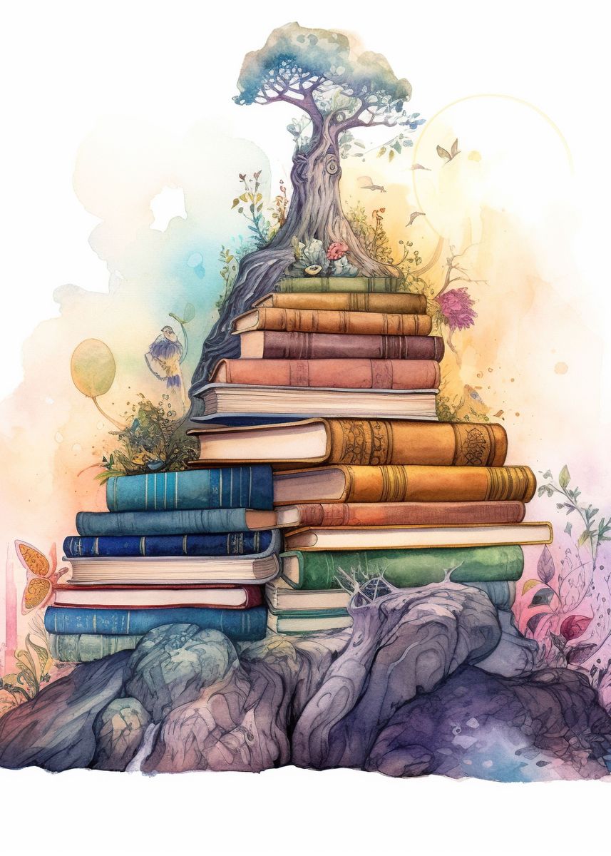 'magical watercolor books' Poster, picture, metal print, paint by ...