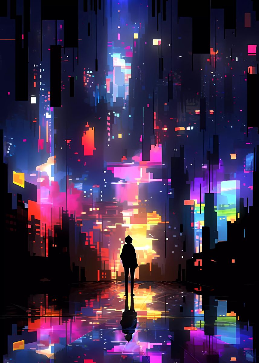 'Cyberpunk Anime City Hero' Poster by Kn1pz | Displate
