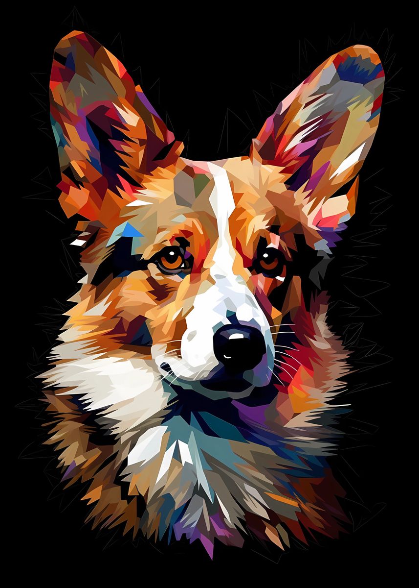 'Corgi Geometric Abstract' Poster, picture, metal print, paint by Frank ...