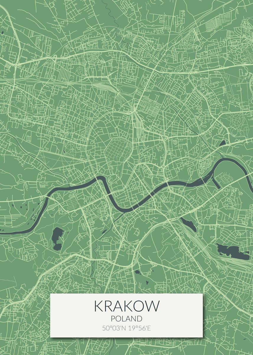 'Krakow Green Map' Poster, picture, metal print, paint by dkDesign | Displate