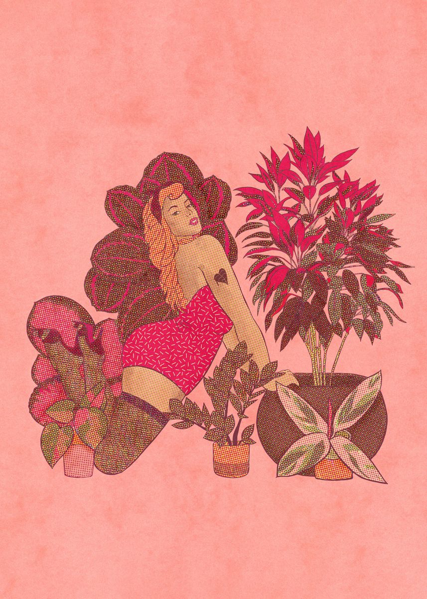 'Pink Plant Pinup Girl' Poster, picture, metal print, paint by Rebalien ...