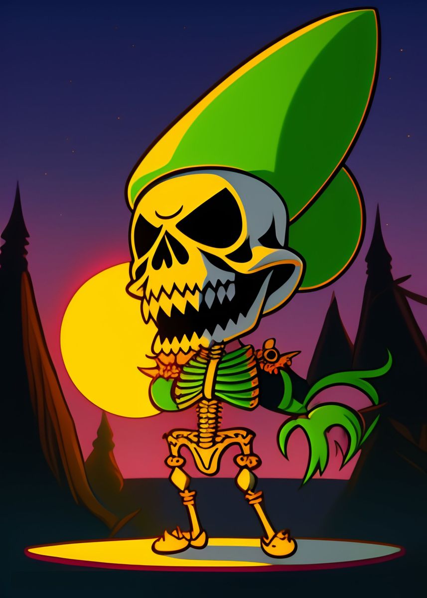 'skeleton cartoon style kok' Poster, picture, metal print, paint by ...