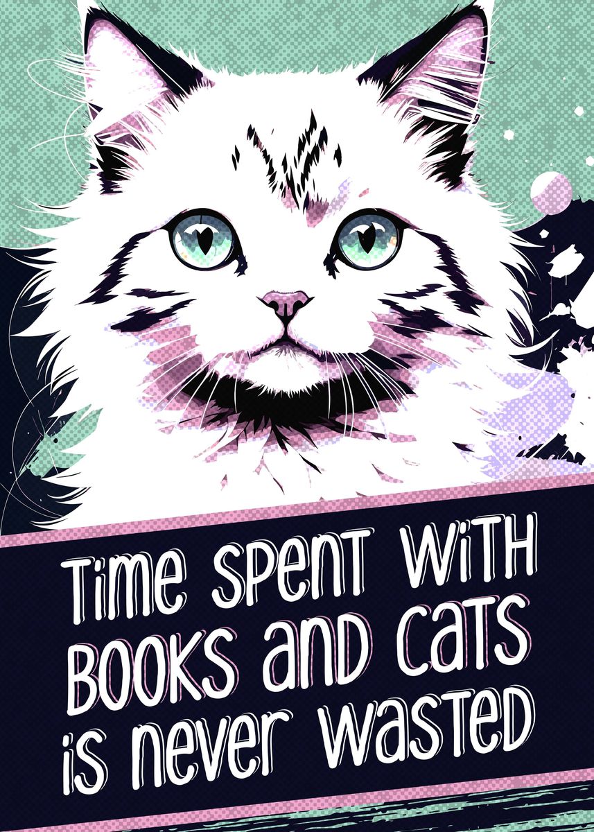 'Books And Cats Cute' Poster, picture, metal print, paint by Jovana ...