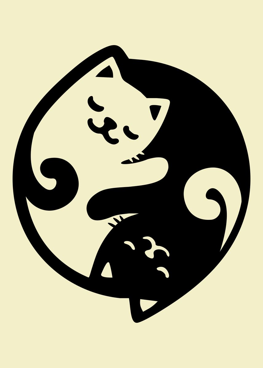 'Yin Yang Cat' Poster, picture, metal print, paint by Muezzahero | Displate