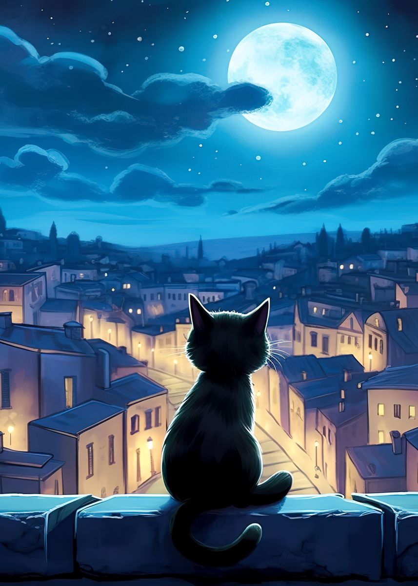 'cat japan moon ' Poster by MatiasCurrie | Displate