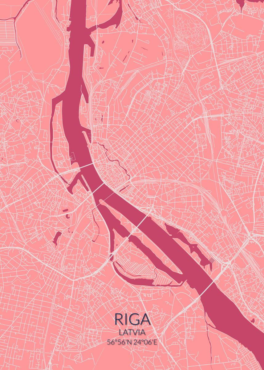 'Riga Pink Rose Map' Poster by dkDesign | Displate