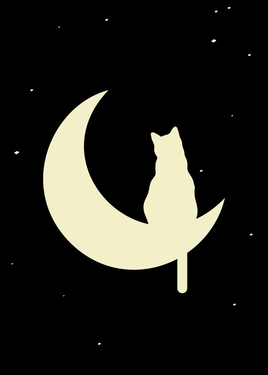 'Crescent Cat ' Poster, picture, metal print, paint by Muezzahero ...