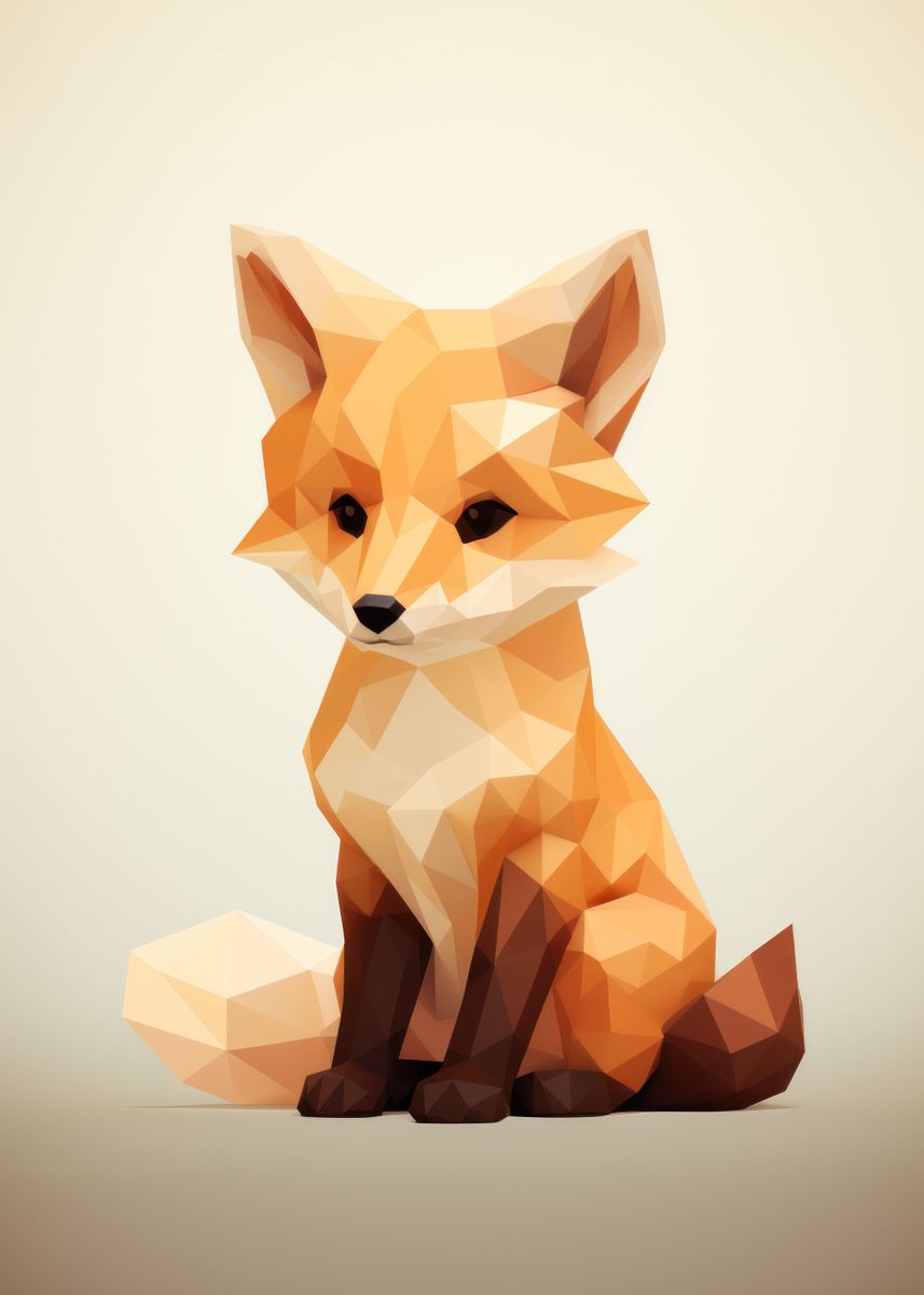 'Red Fox Low Poly Sketch' Poster, picture, metal print, paint by Star ...
