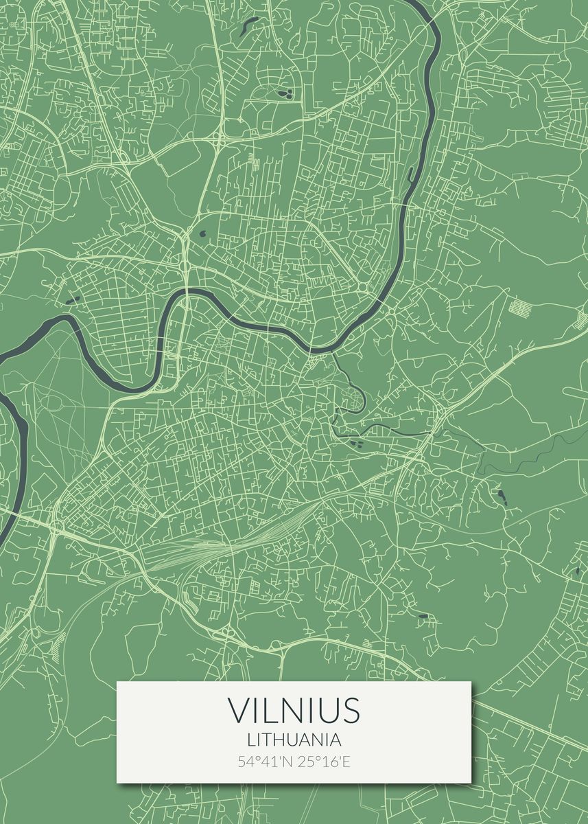 'Vilnius Green Map' Poster, picture, metal print, paint by dkDesign | Displate