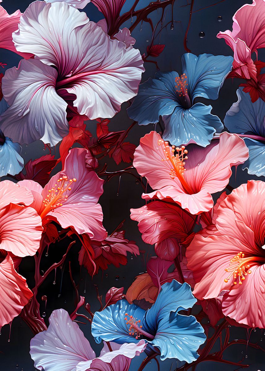 'Hibiscus Flowers' Poster, picture, metal print, paint by Steel Canvas ...