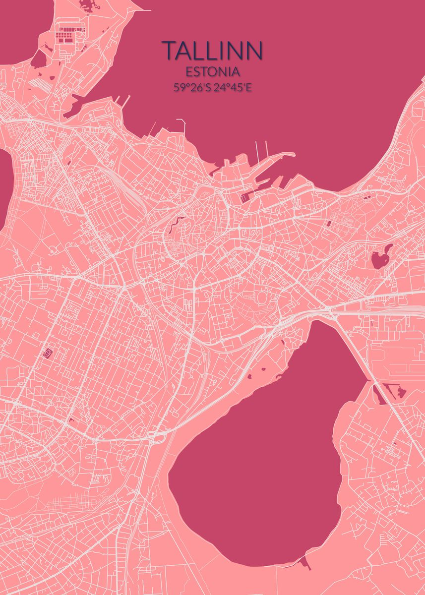 'Tallinn Pink Rose Map' Poster by dkDesign | Displate