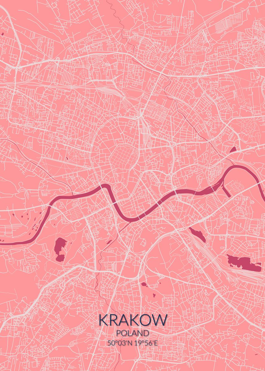 'Krakow Pink Rose Map' Poster by dkDesign | Displate
