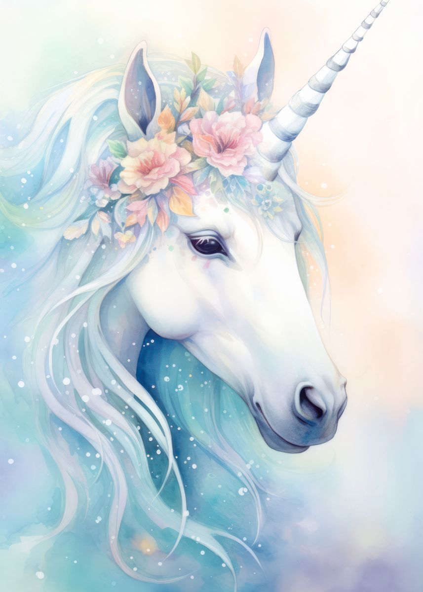 'Blue dreamy Unicorn' Poster, picture, metal print, paint by Dolphins ...