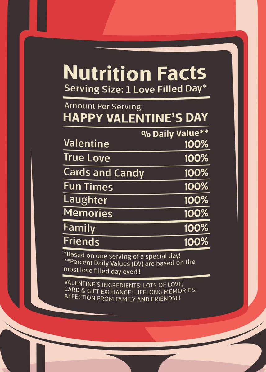 'Valentine Nutrition Facts' Poster, picture, metal print, paint by ...