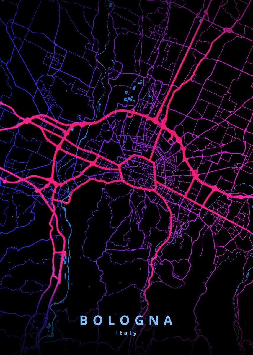 'Bologna Italy Map' Poster, picture, metal print, paint by Deeo | Displate