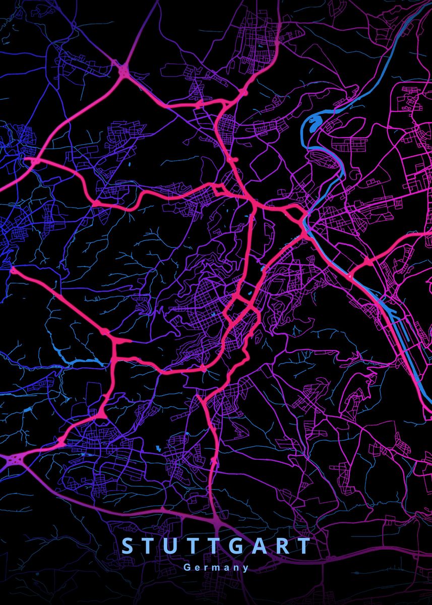 'Stuttgart Germany Map' Poster, picture, metal print, paint by Deeo ...