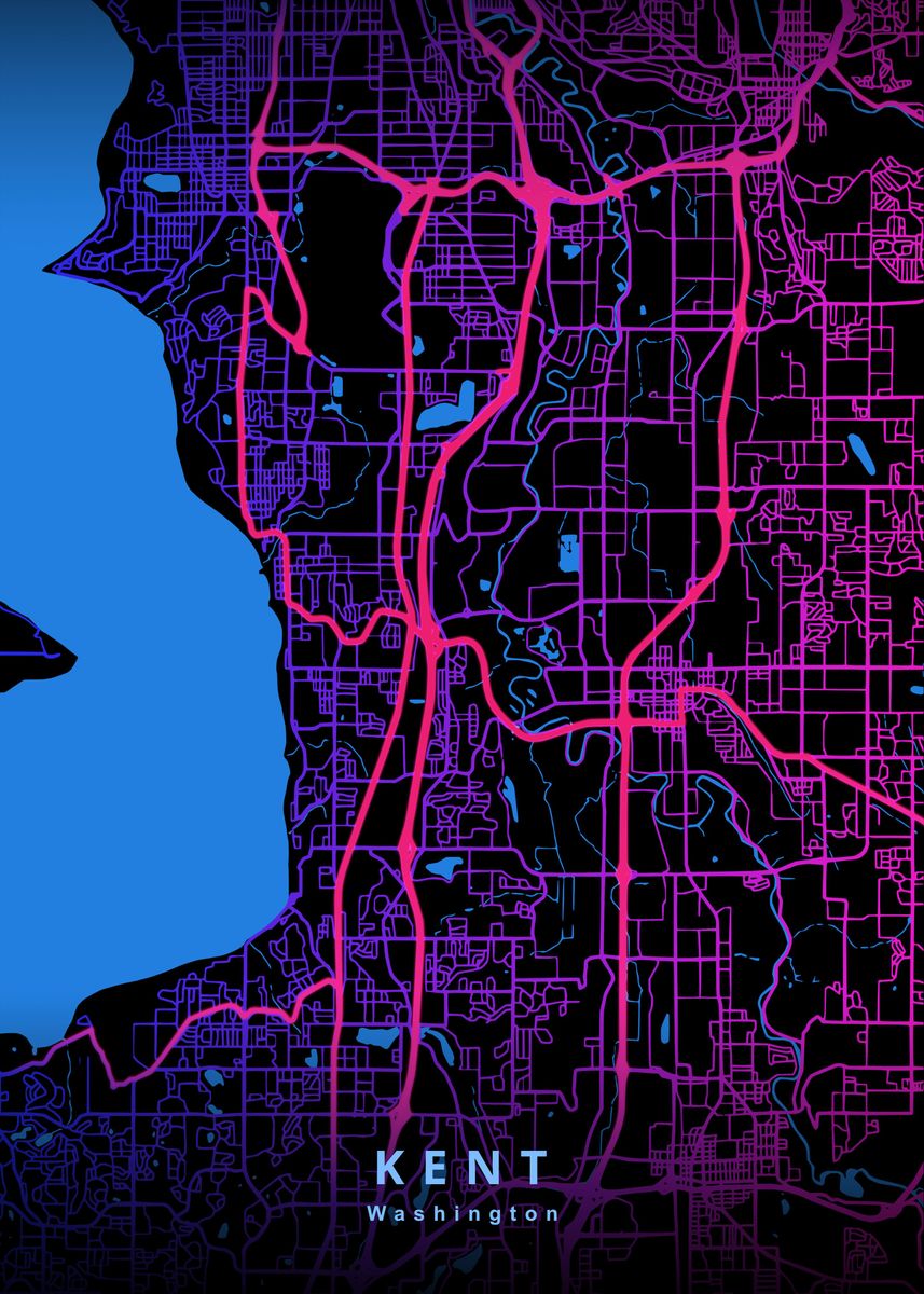 'Kent Washington Map' Poster, picture, metal print, paint by Deeo | Displate