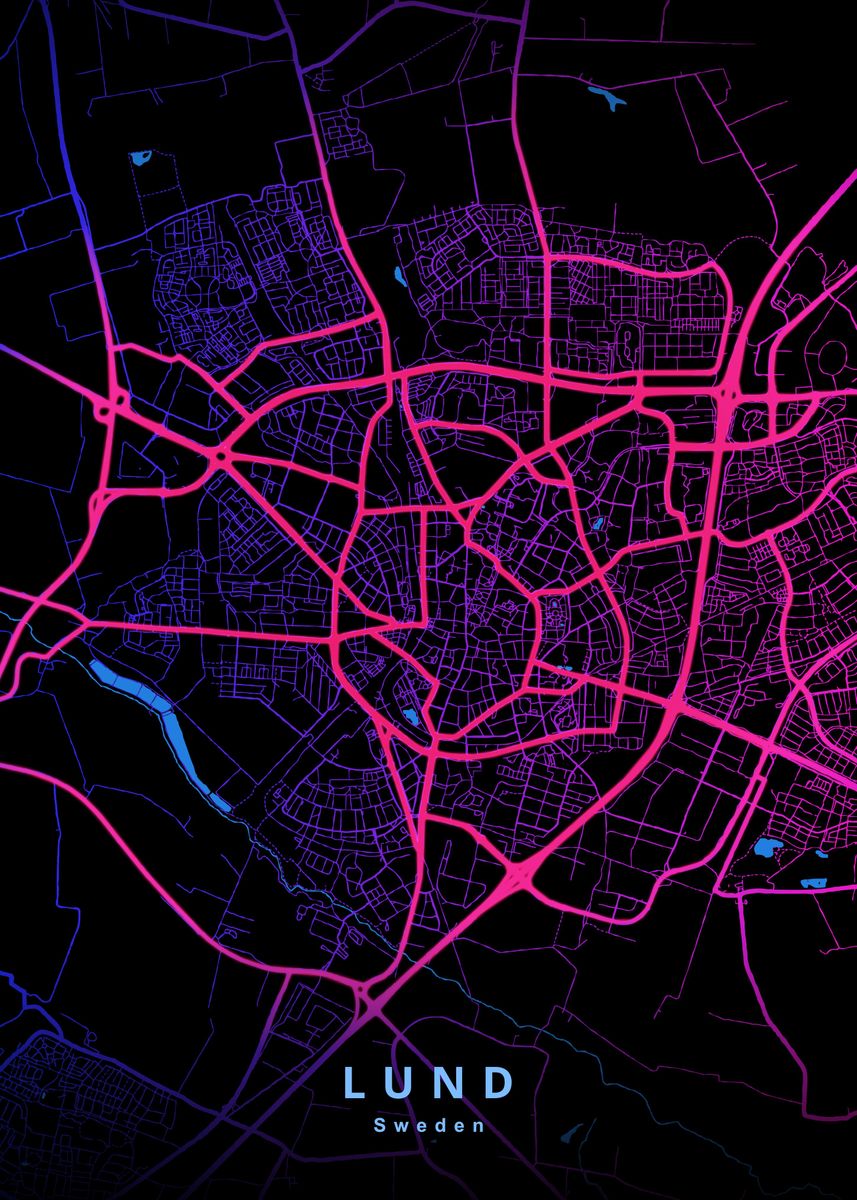 'Lund Sweden Map' Poster, picture, metal print, paint by Deeo | Displate