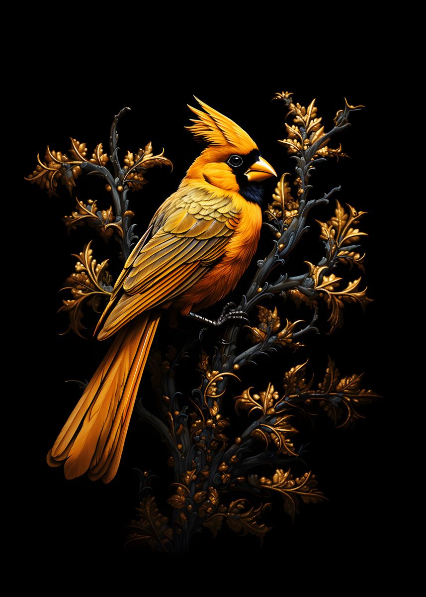 'Black and Gold Cardinal' Poster, picture, metal print, paint by ...