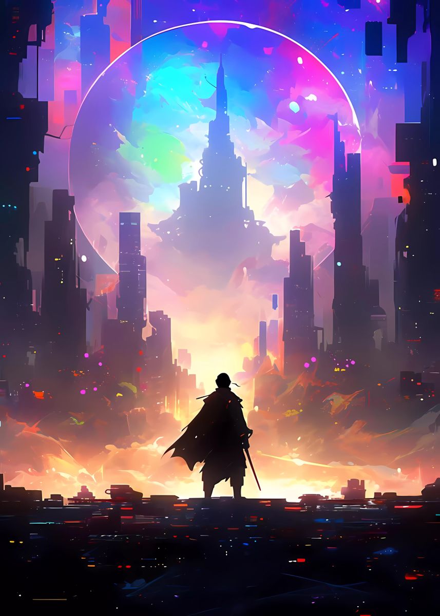 'Cyberpunk Anime City Hero' Poster by Kn1pz | Displate