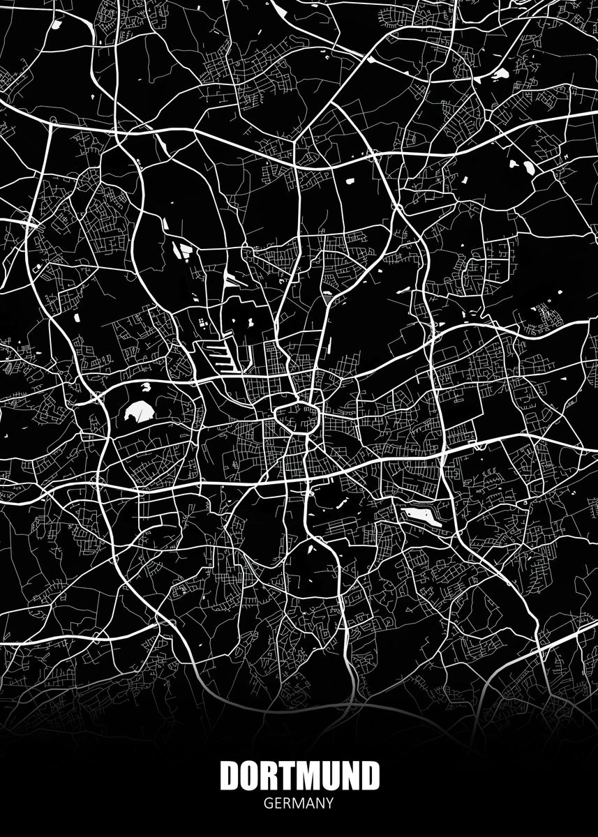 'Dortmund Germany Map' Poster by Zake Yonkou | Displate