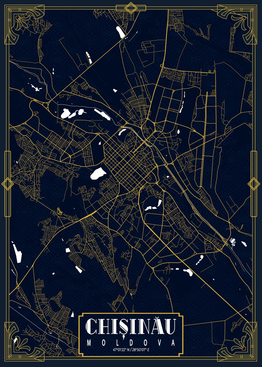 'Chisinau City Map Gold' Poster, picture, metal print, paint by deMAP ...
