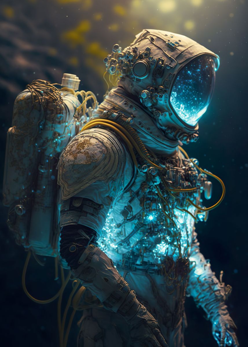 'Blue Glowing Astronaut' Poster, picture, metal print, paint by ...