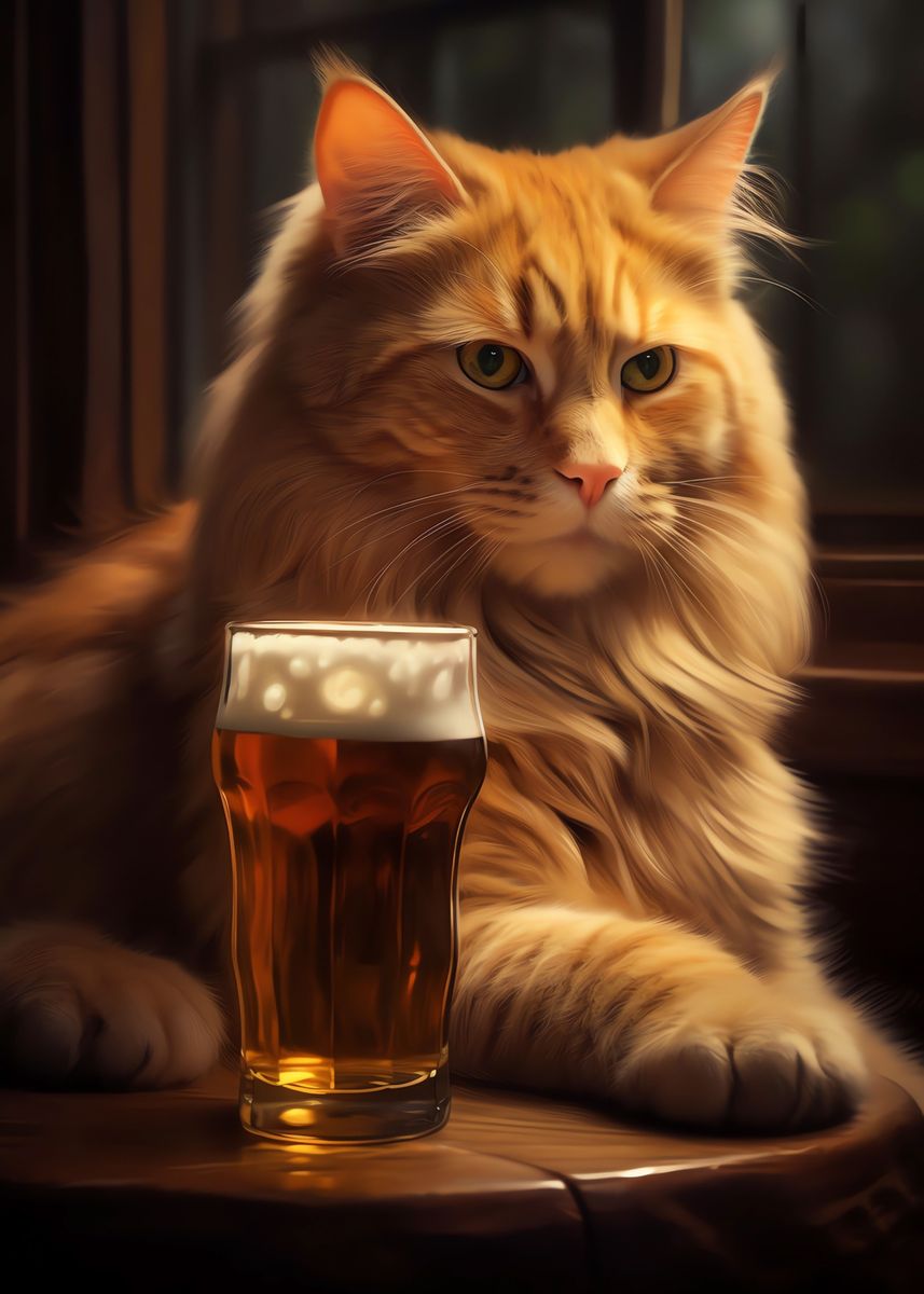 'Cat Loves Beer' Poster, picture, metal print, paint by Voxel ...